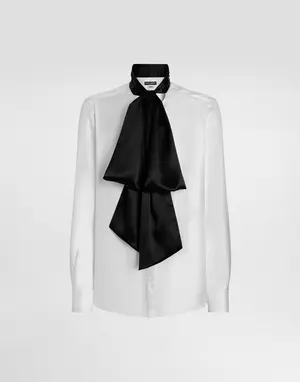 Dolce & Gabbana Silk Twill Shirt With Detachable Scarf - White