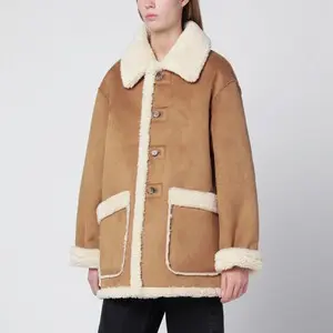 DUNST Faux-Leather Shearling-Effect Coat Brown