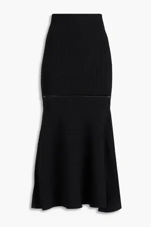 Victoria Beckham Flared Ribbed-knit Midi Skirt