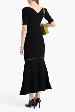 Victoria Beckham Flared Ribbed-knit Midi Skirt
