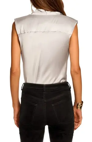 Ramy Brook Metallic Cowl Neck Silk Top
