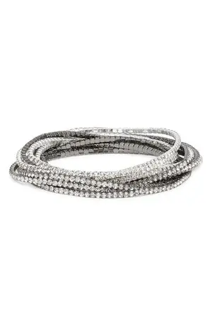Nordstrom Set Of 10 Crystal Stretch Bracelets - Clear- Silverematite