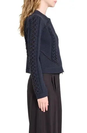 TWP Wool Cable Cardigan With Suede Detail