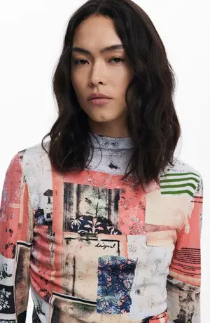 Desigual Printed Mock Neck Top