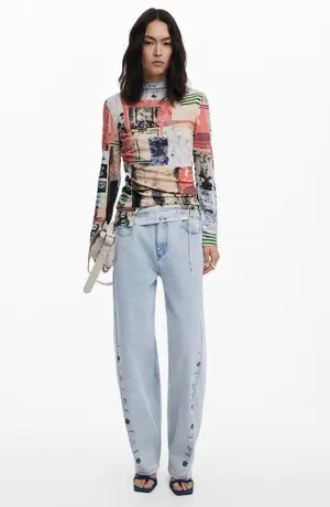 Desigual Printed Mock Neck Top