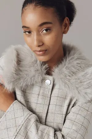 Maeve Faux Fur Collar Plaid Jacket