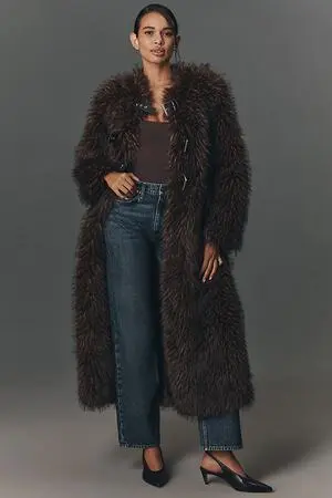 Apparis Nolwen Faux Fur Maxi Coat - Dark Brown