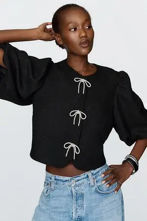 DOLAN LEFT COAST Puff-sleeve Bow-embellished Blazer Jacket