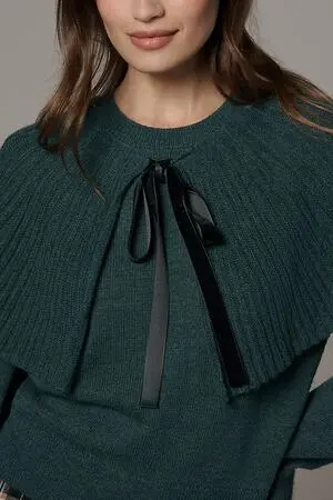 Maeve Tie-neck Ribbed Cape Sweater