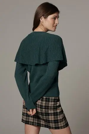 Maeve Tie-neck Ribbed Cape Sweater