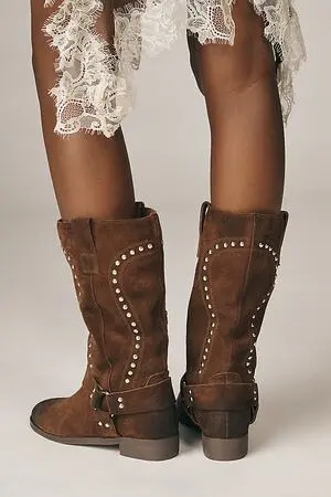 BIBI LOU Suede Studded Harness Western Boots