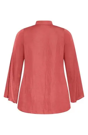 City Chic Mahalia Tie Neck Satin Top - Deep Rose