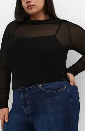 City Chic Sheer Stretch-mesh Top With Camisole Lining