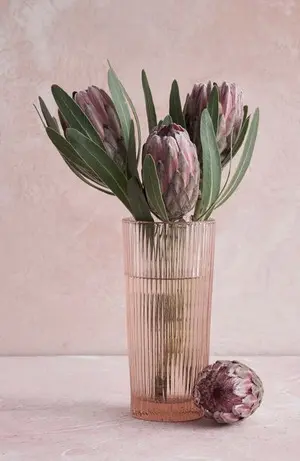 THE COLLECTIVE HOME Pressed Pink Glass Column Vase - Clear