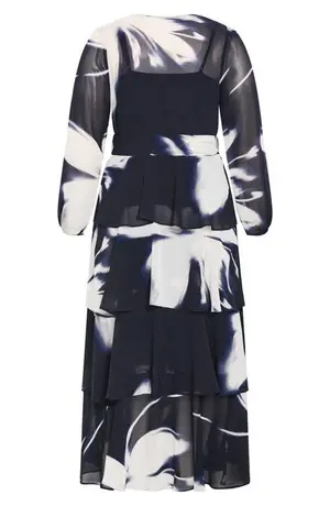 City Chic Floral Print Long Sleeve Wrap Dress