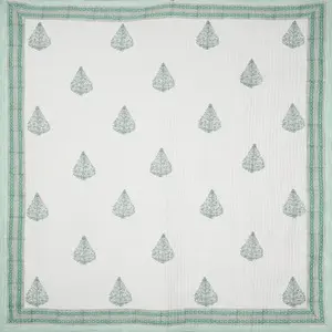MELA ARTISANS Fine Cotton Quilted And Reversible Double Bed Cover - Teal