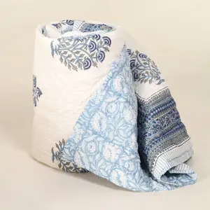 MELA ARTISANS Blockprinted Reversible Quilt - Blue Mist