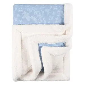 JUST BORN Nature Plush Blanket With Fleece Trim - Blue Nature