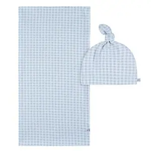 JUST BORN Swaddle Blanket & Hat Set - Blue Gingham