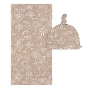 JUST BORN Swaddle Blanket & Hat Set - Tan Forest
