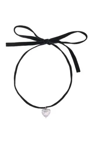 Maje Heart Pendant Velvet Choker Necklace - Black