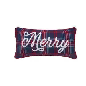 C&F HOME Plaid Typographical Decorative Throw Pillows - Blue