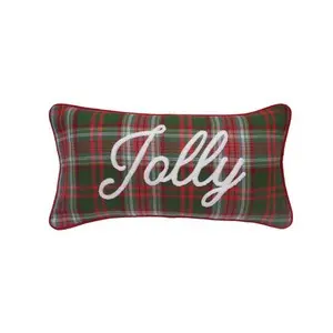 C&F HOME Plaid Typographical Decorative Throw Pillows Green