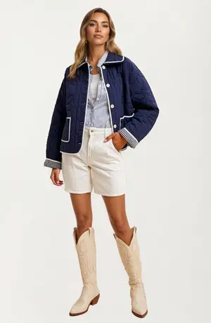 KNIT & LOUNGE Quilted Button-up Jacket With Contrast Trim