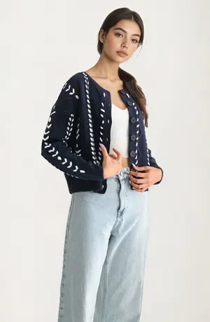 KNIT & LOUNGE Button-front Cardigan With Stitch Detailing