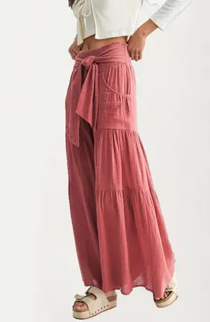 KNIT & LOUNGE Wide-leg Tie-front Pants