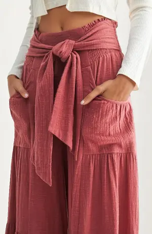 KNIT & LOUNGE Wide-leg Tie-front Pants