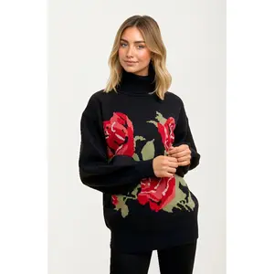 KNIT & LOUNGE Floral Turtleneck Sweater