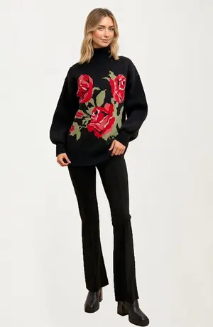KNIT & LOUNGE Floral Turtleneck Sweater