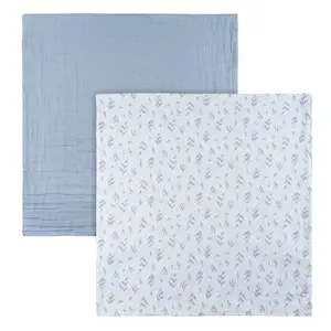 JUST BORN Muslin Swaddle Blue Blankets 2-pack - Blue Leaf