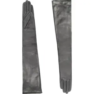 AGNELLE Glamour Arm Length Leather Gloves - Black