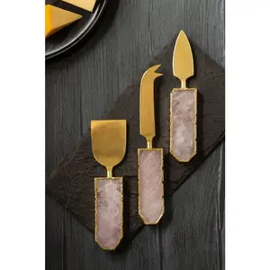 GAURI KOHLI Brittany Cheese Knives - Rose Quartz