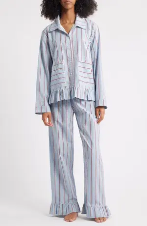 DAMSON MADDER Striped Organic-cotton Pajamas - Blue