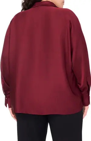 Halogen Charmeuse Button-up Shirt - Burgundy