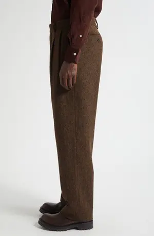 NOAH Double Pleat Donegal Wool Herringbone Trousers