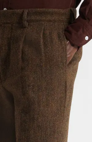NOAH Double Pleat Donegal Wool Herringbone Trousers