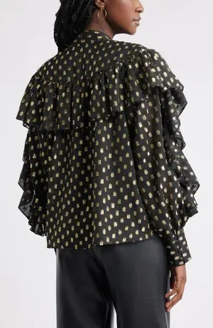 Treasure & Bond Tie Neck Metallic Chiffon Top
