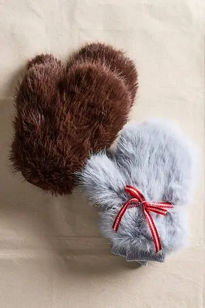 Free People Arctic Fur Mittens Brown