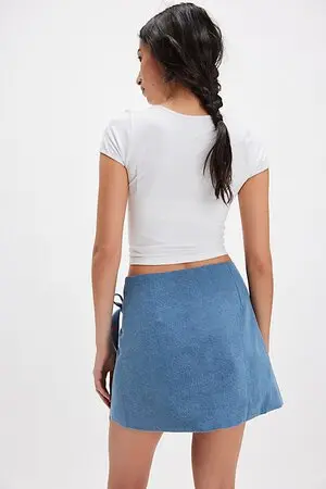 DENIM AND BONE Amore Mio Embroidered Wrap Denim Mini Skirt