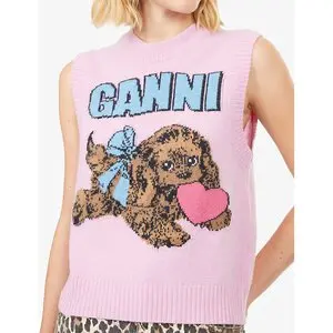 GANNI Puppy Intarsia Wool-blend Vest
