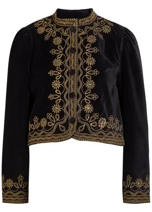 Rixo Denver Embroidered Velvet Jacket - Black