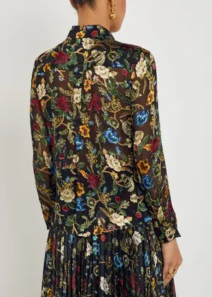 Alice + Olivia Floral-devoré Chiffon Shirt - Black