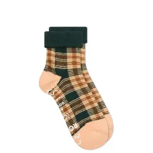 ROTOTO Check Comfy Room Sock - Forest Green/beige