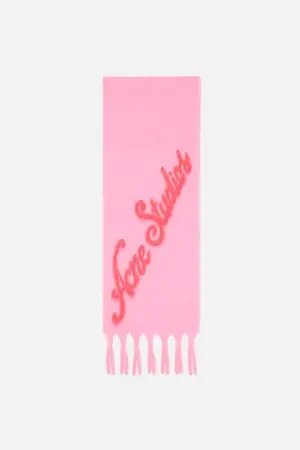 Acne Studios Frayed Logo Wool Scarf - Pink,fuchsia