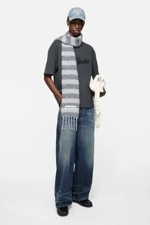 Acne Studios Grey/white Fringed Wool Scarf Skinny - Grey,white