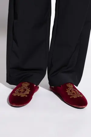 Dolce & Gabbana Velvet Mules With Appliqu - Burgundy